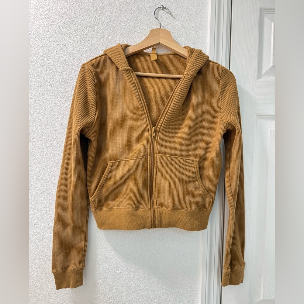 Skims Thermal Full Zip Up Hoodie Women’s Size L Camel… - Gem